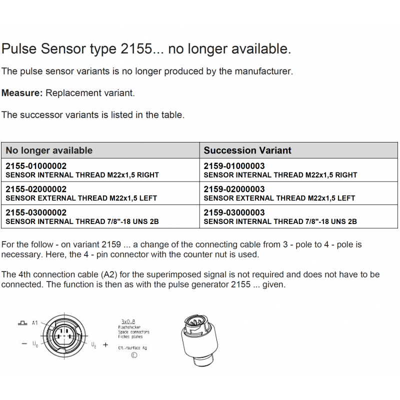 VDO 1314 Tachograph Hall Impulse sensor - 7/8-18 UNS Female